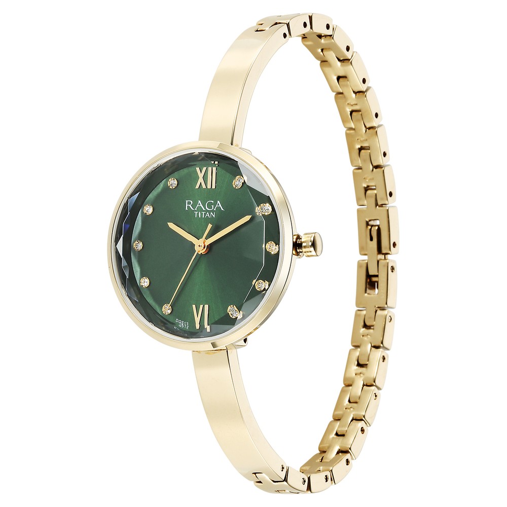 Buy Online Titan Raga Showstopper Quartz Analog Green Dial Metal Strap ...