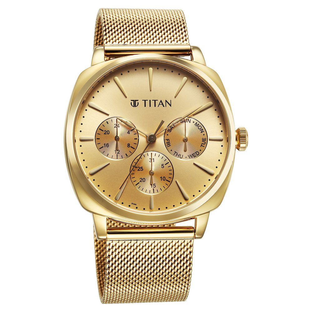 Buy Online Titan Classique Suave Quartz Yellow Dial Golden Stainless ...