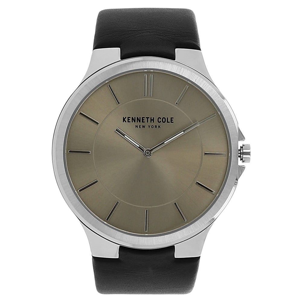 Buy Online Kenneth Cole Quartz Analog Silver Dial Leather Strap Watch ...