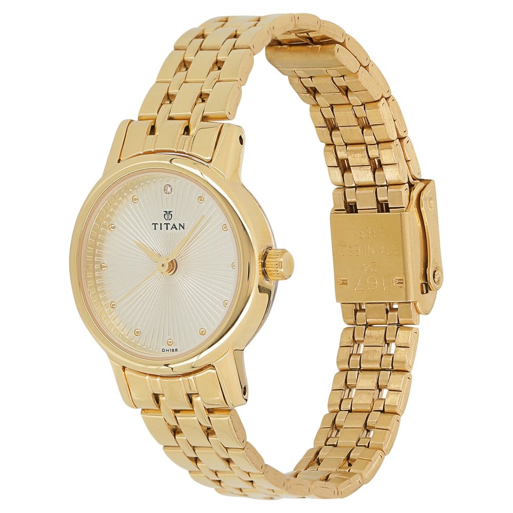 Buy Online Titan Quartz Analog Champagne Round Dial Golden Stainless ...