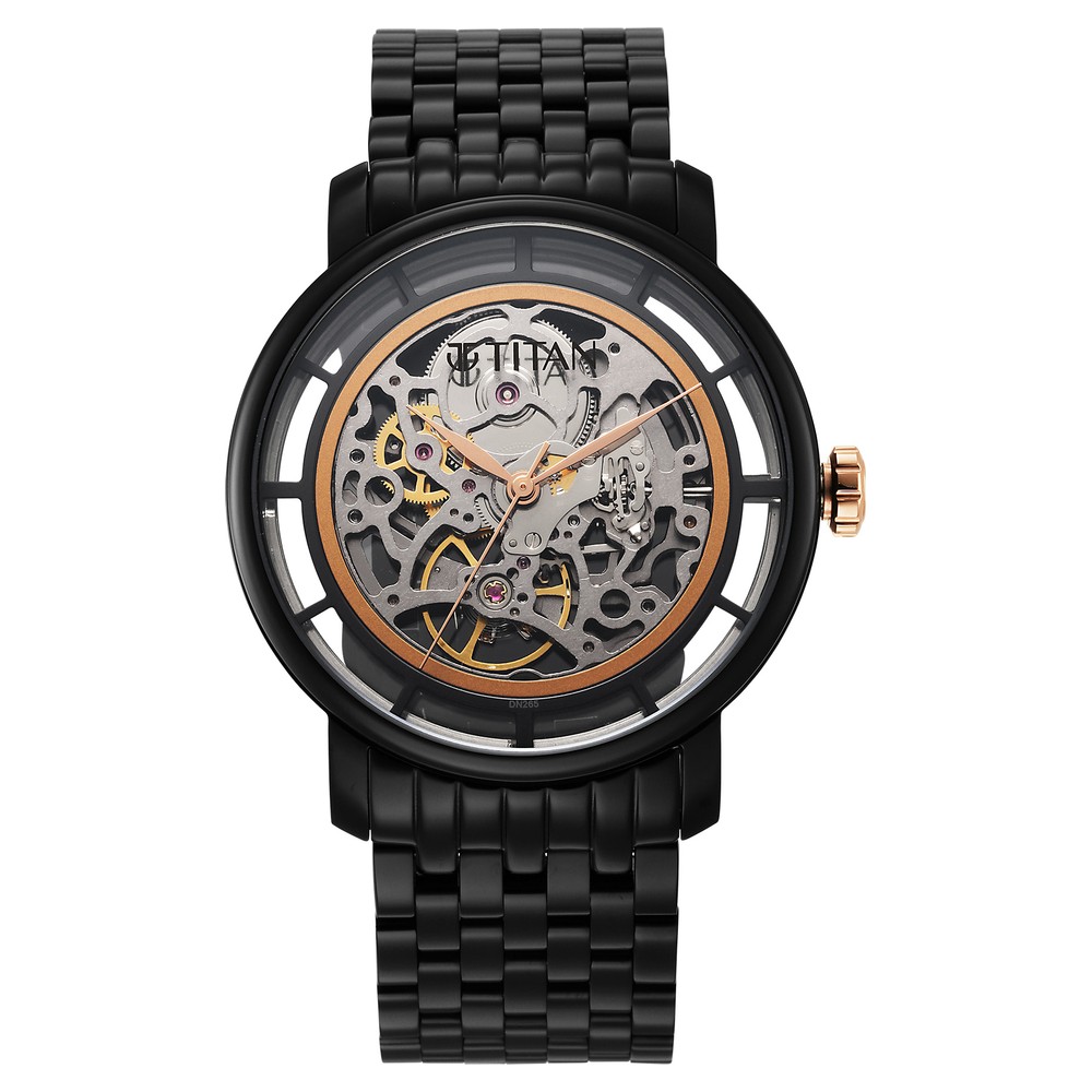 Buy Online Titan Mechanical Slimline Black Dial Black Stainless Steel ...