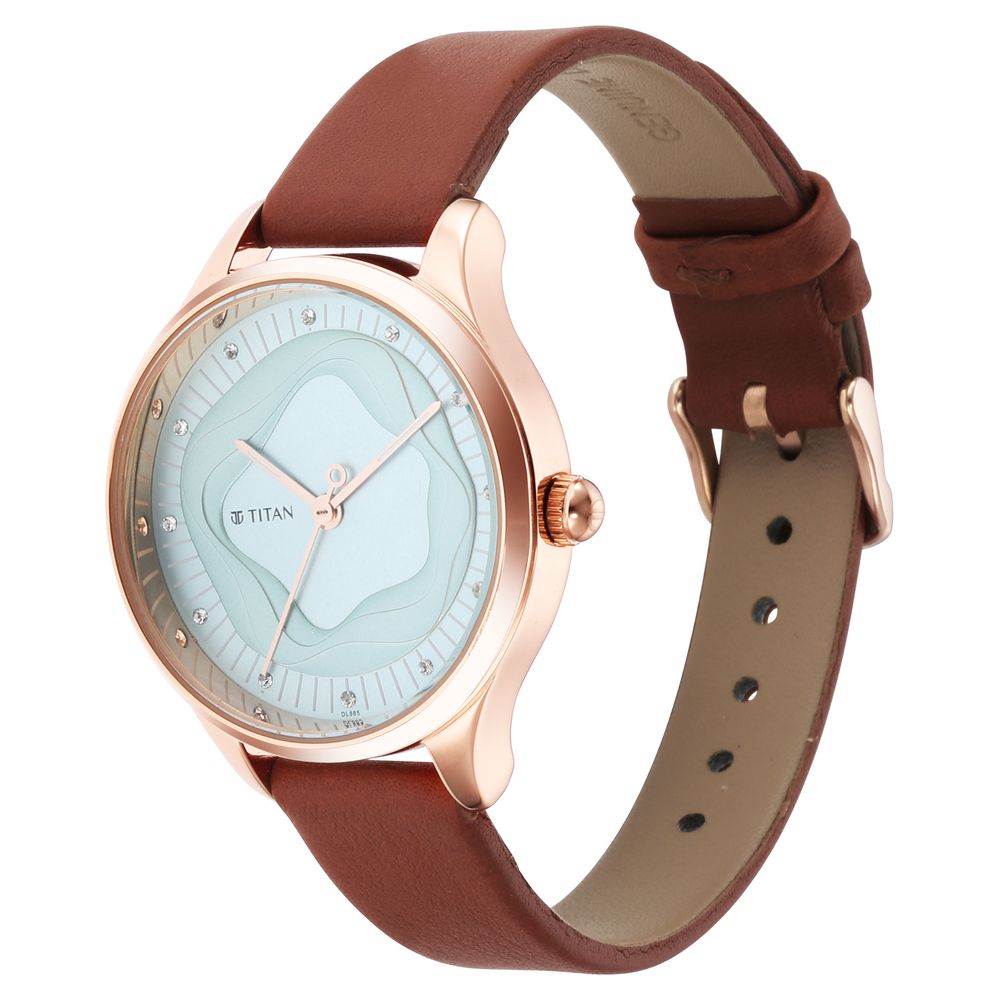 Buy Online Titan Wander Blue Dial Analog Leather Strap Watch for Women ...