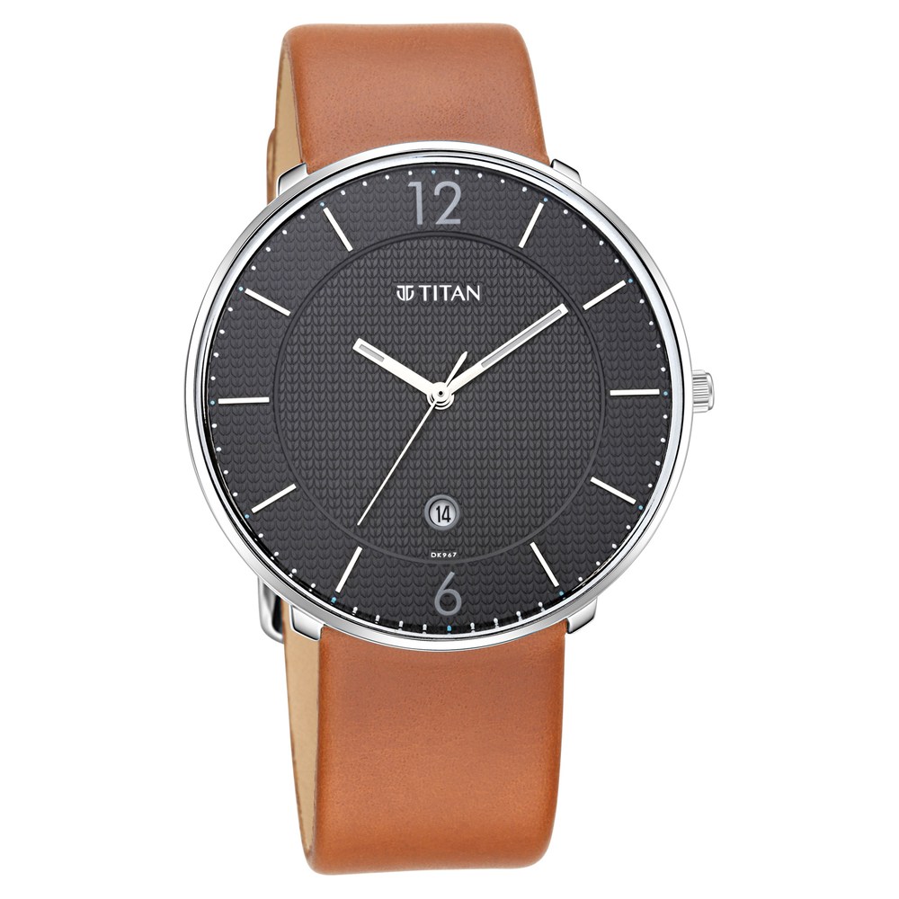 Buy Online Titan Minimals Black Dial Analog Date Leather Strap Watch ...