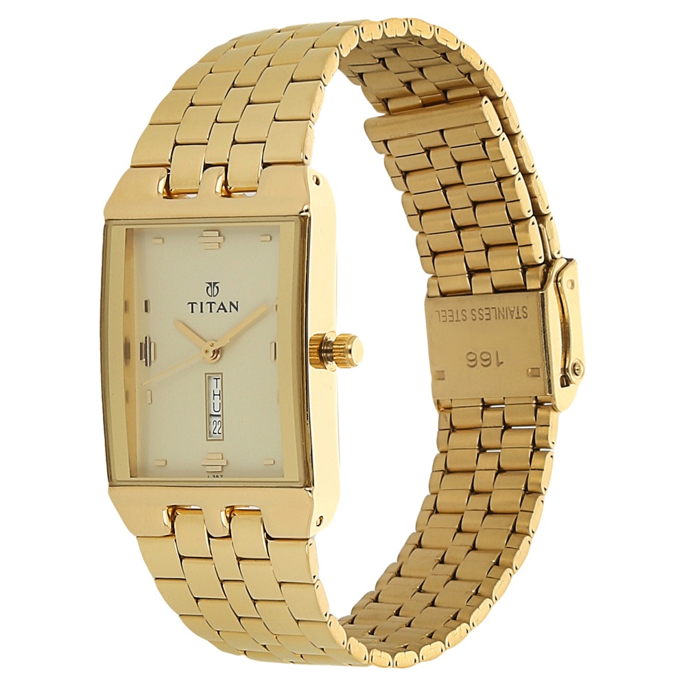 Buy Online Titan Analog Champagne Dial Quartz Stainless Steel Strap ...
