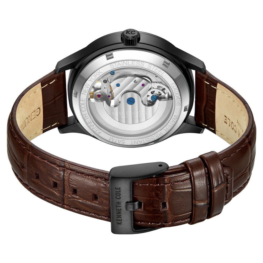 Buy Online Kenneth Cole Automatic Black Dial With Tan Leather Strap ...