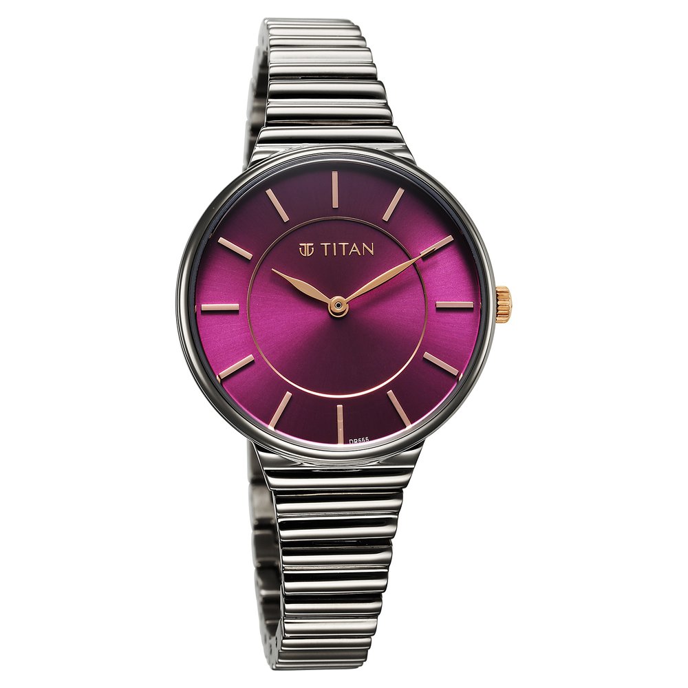 Buy Online Titan Aura Quartz Analog Purple Dial Stainless Steel Strap ...