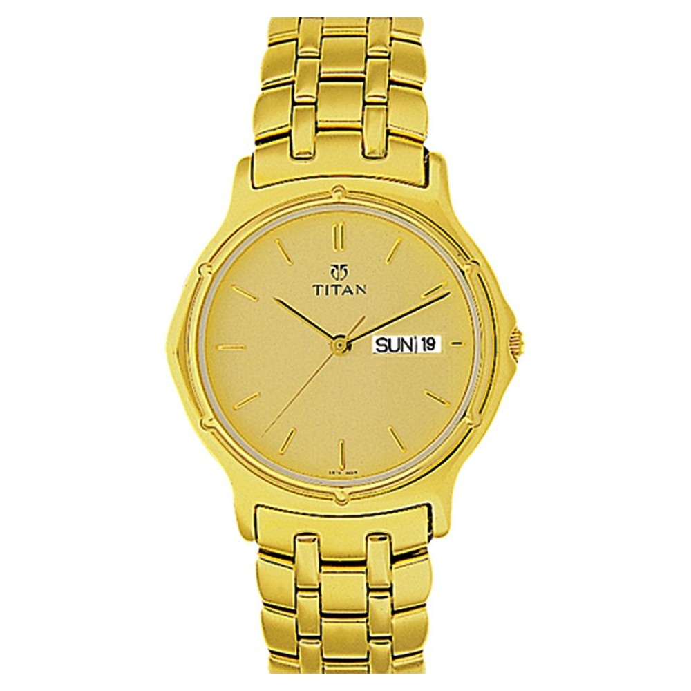 Buy Online Titan Quartz Analog with Day and Date Champagne Dial Watch ...