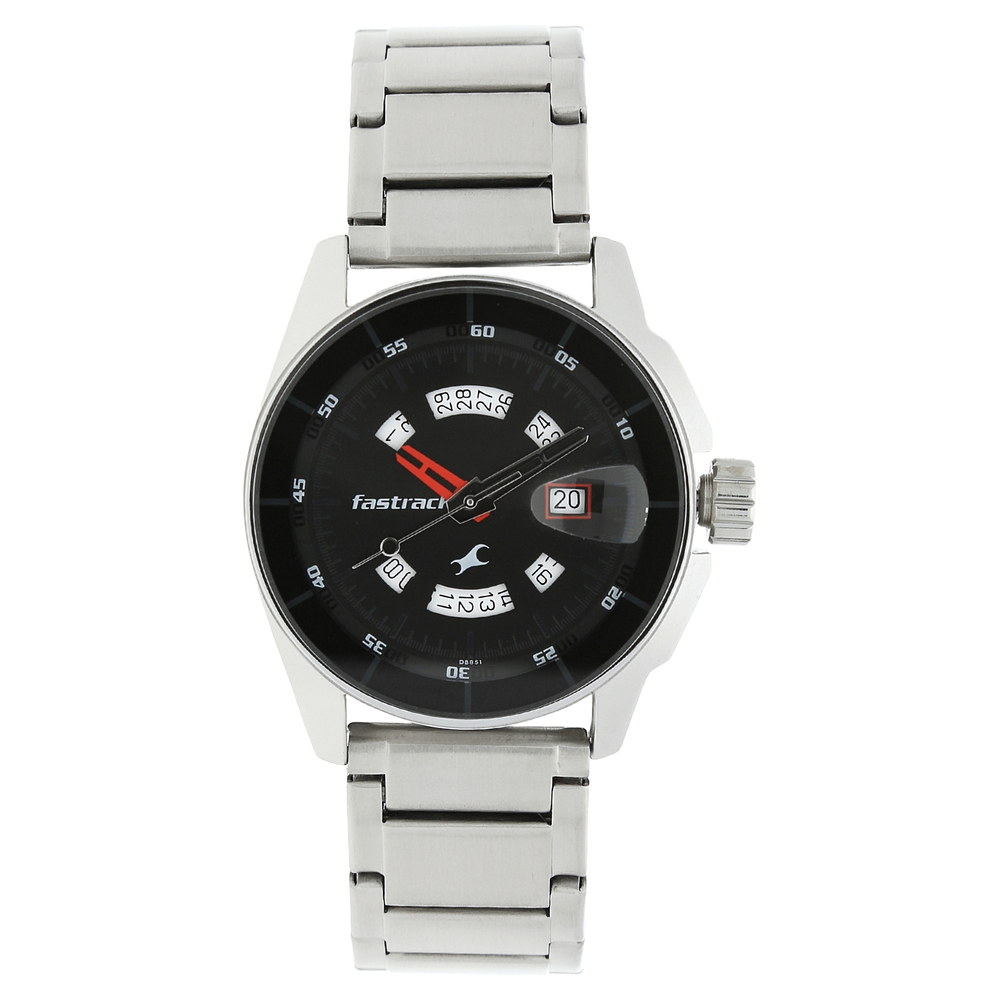 Buy Online Fastrack Quartz Analog with Date Black Dial Stainless Steel ...