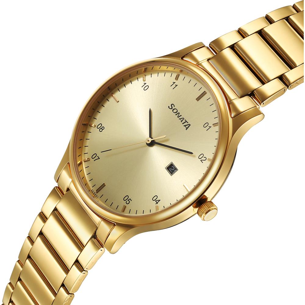 Buy Online Sonata Quartz Analog with Date Champagne Dial Watch for Men ...