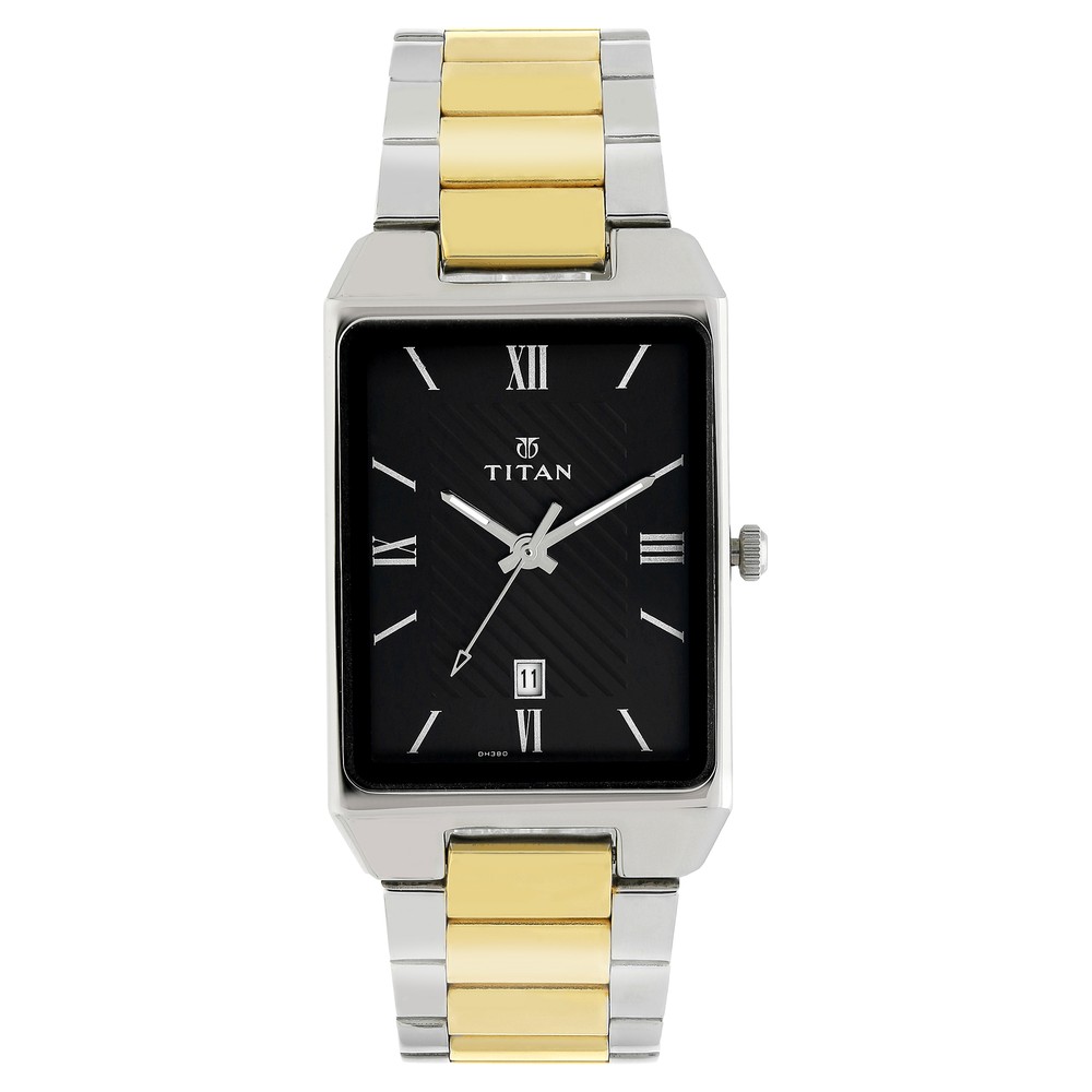 Buy Online Titan Rectangle Black Dial Analog with Date Stainless Steel ...