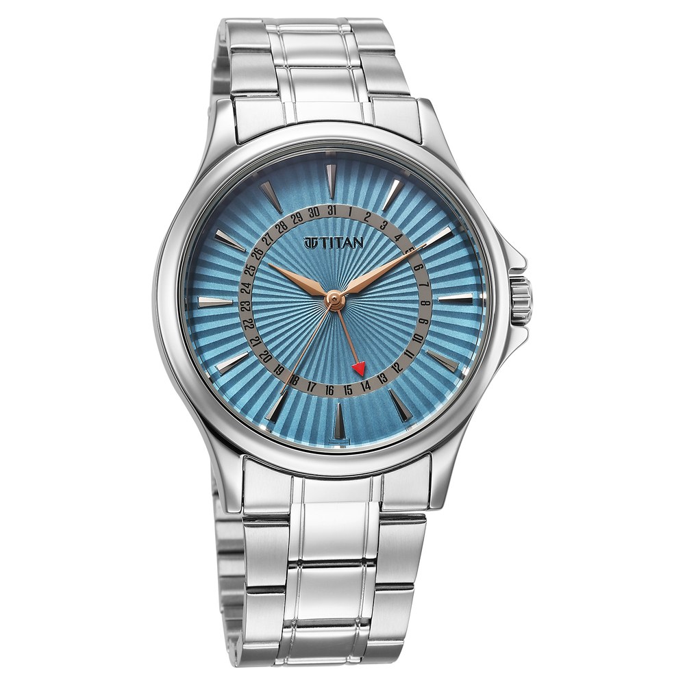 Buy Online Titan Karishma Quartz Analog with Date Blue Dial Stainless ...