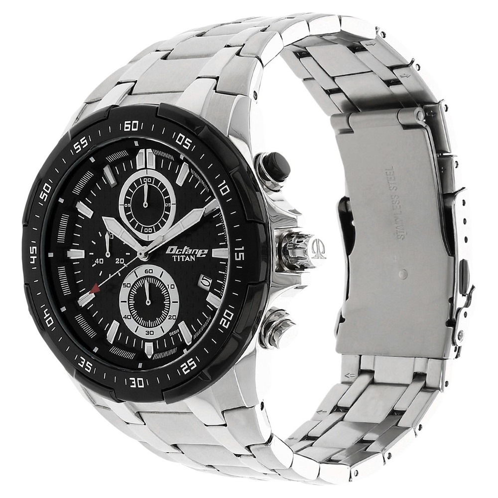 Buy Online Titan Quartz Chronograph Black Dial Stainless Steel Strap ...