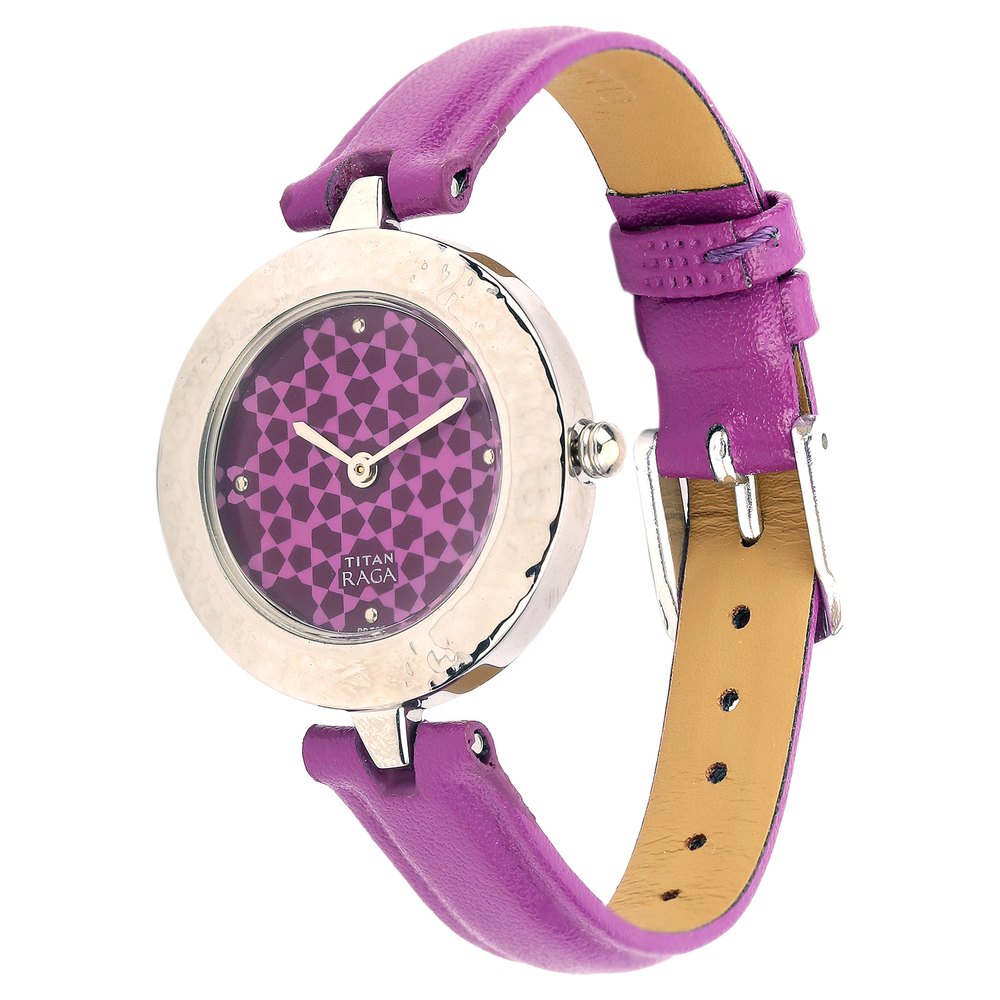 Buy Online Titan Quartz Analog Purple Dial Leather Strap Watch for ...