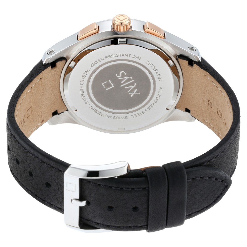 Buy Online Xylys Swiss Multifunction Black Leather Strap White Dial ...