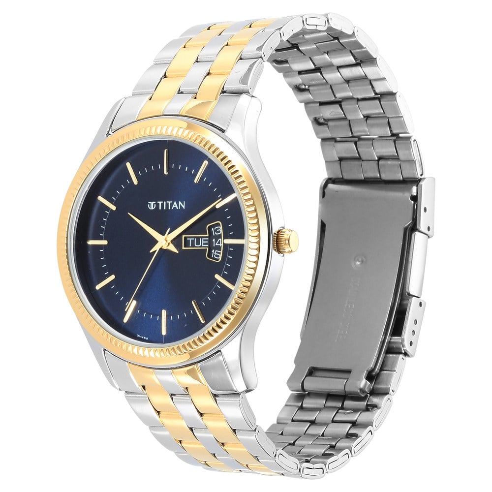 Buy Online Titan Men's Trendsetter Watch: Chic Blue Dial & Two-Tone ...