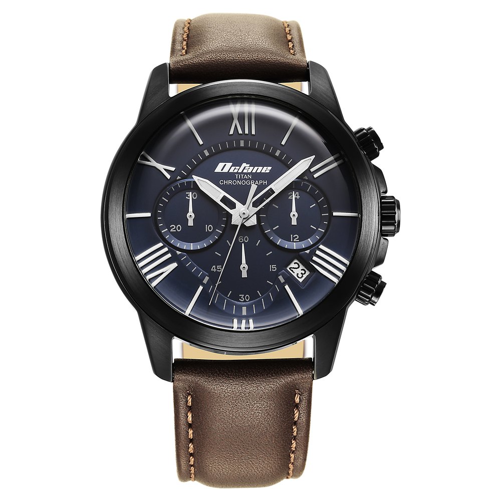 Buy Online Titan Quartz Chronograph Blue Dial Leather Strap Watch for ...