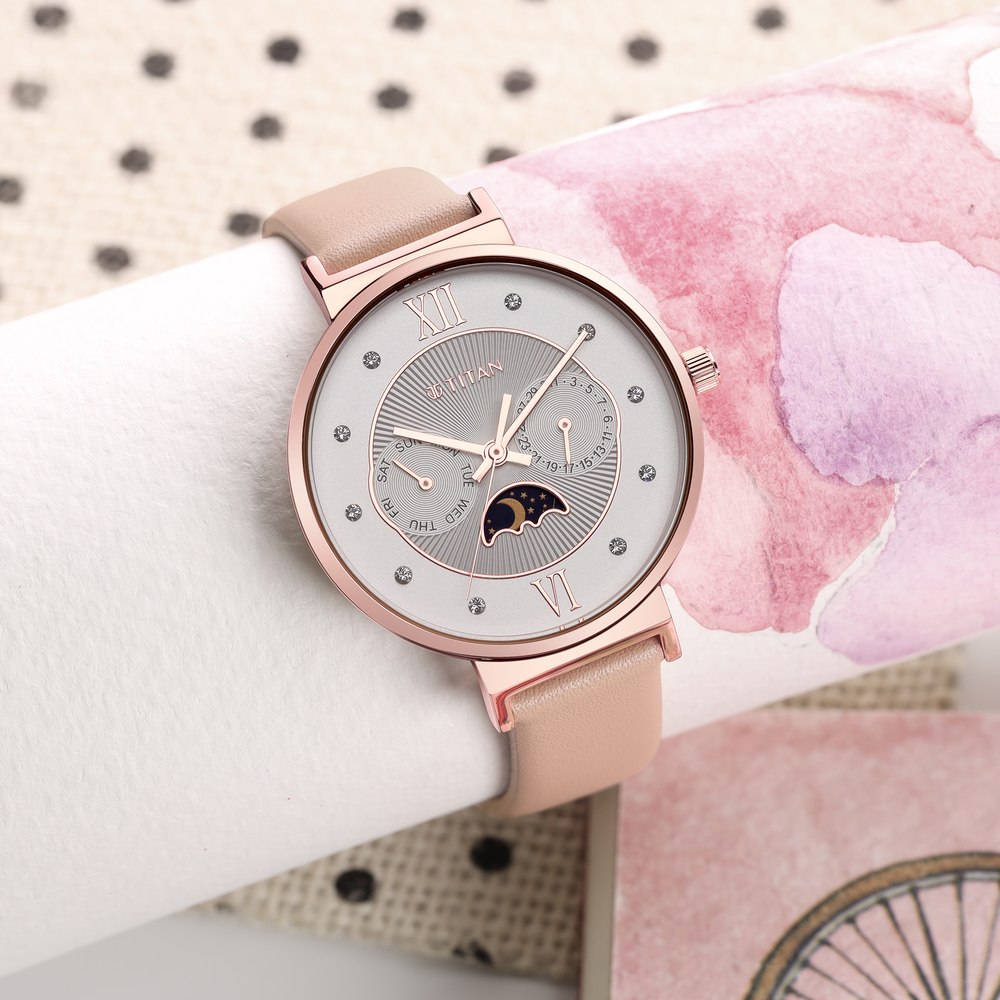 Buy Online Titan Slimline Silver Dial Quartz Multifunction Leather ...