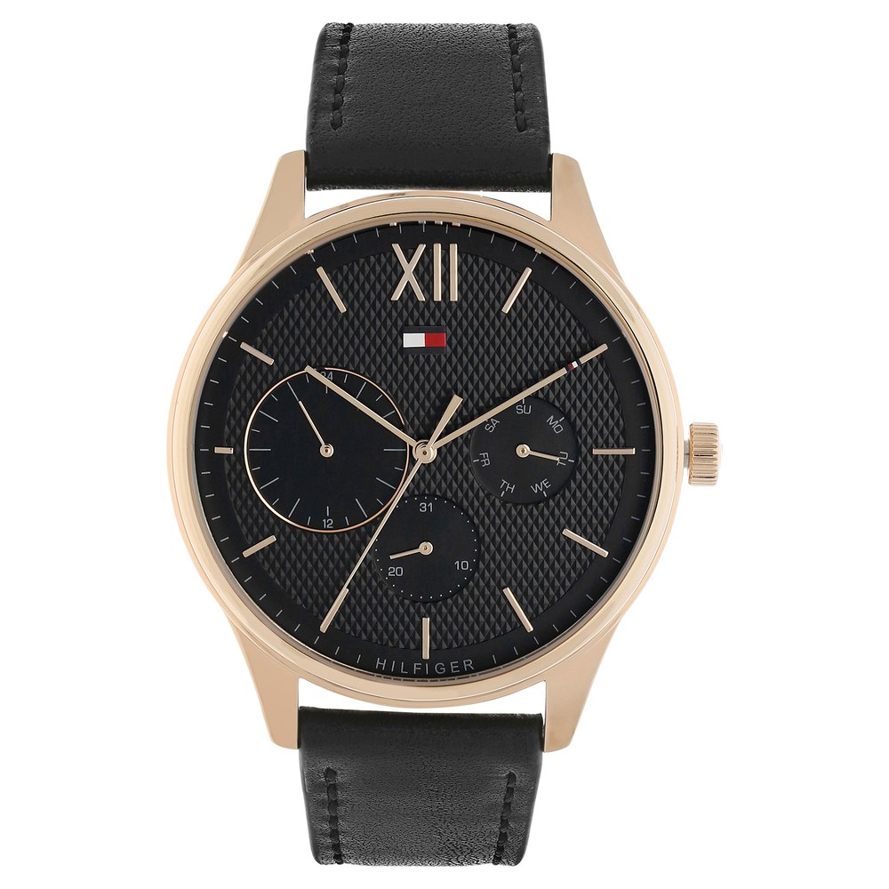 Buy Online Tommy Hilfiger Quartz Multifunction Black Dial Leather Strap ...