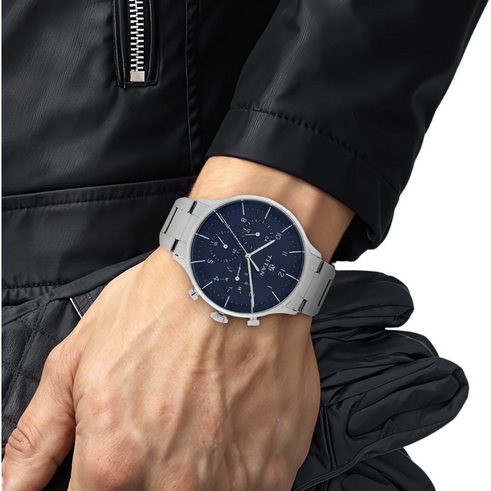 Buy Online Titan Quartz Multifunction Blue Dial Stainless Steel Strap ...