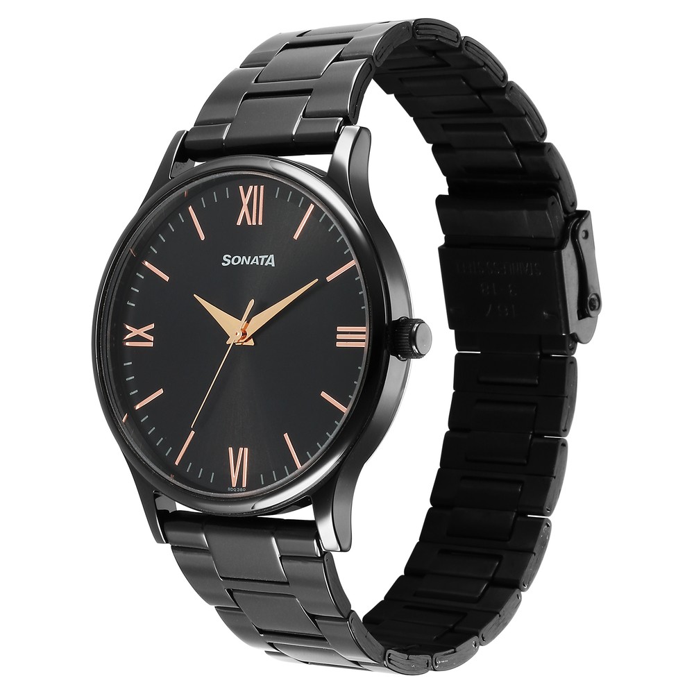 Buy Online Sonata Aspire Quartz Analog Black Dial Stainless Steel Strap ...