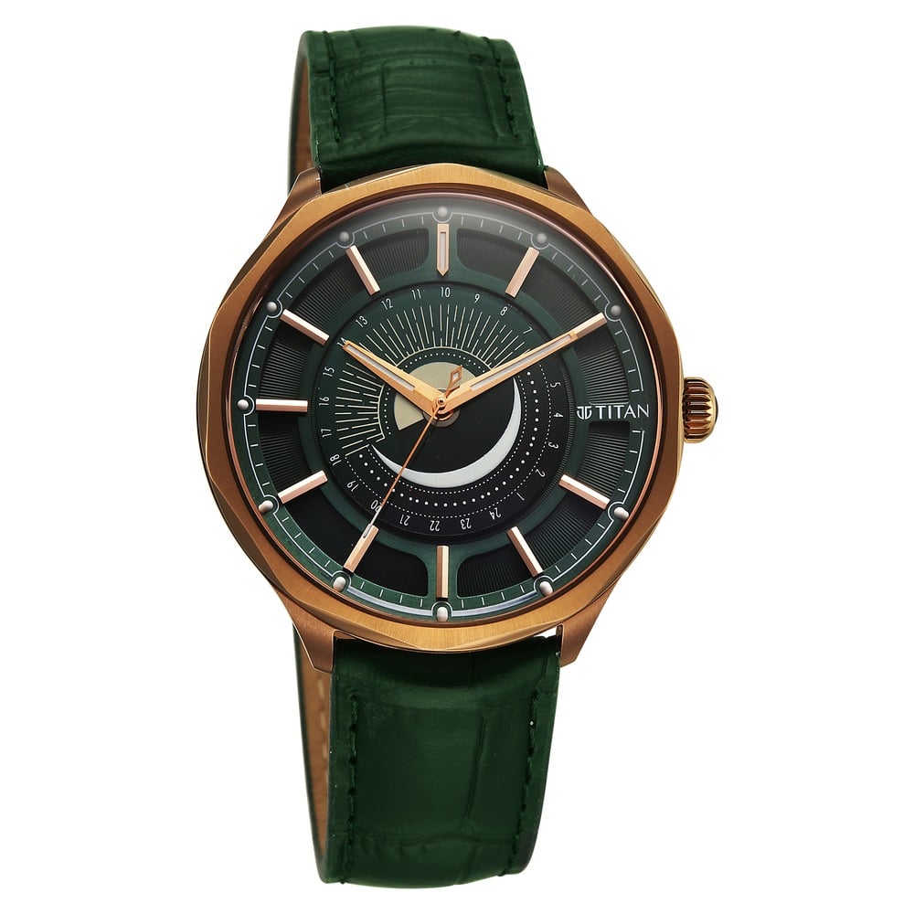 Buy Online Titan Stellar Analog with Sun Moon Phase and Green Dial ...