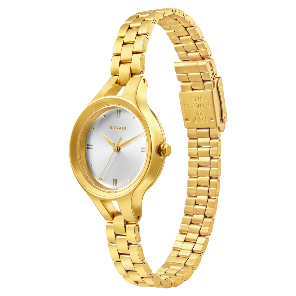 Buy Online Sonata Gold Edit Silver Dial Women Watch With Stainless ...