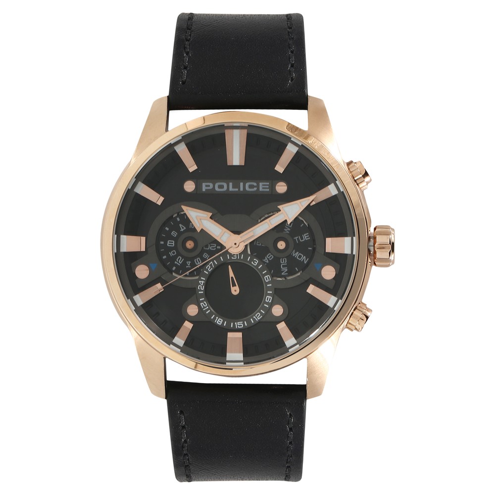 Buy Online Police Quartz Chronograph Black Dial Leather Strap Watch for ...