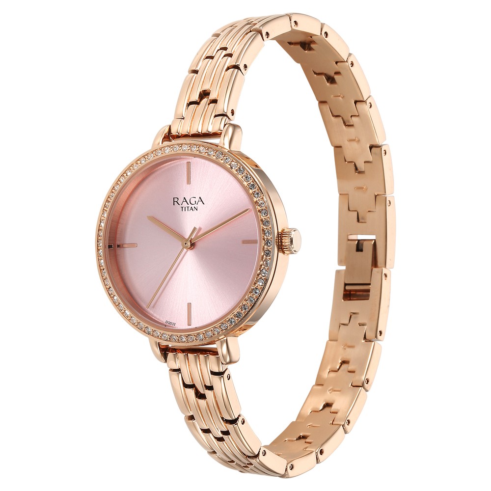 Buy Online Titan Raga Showstopper Quartz Analog Pink Dial Metal Strap ...