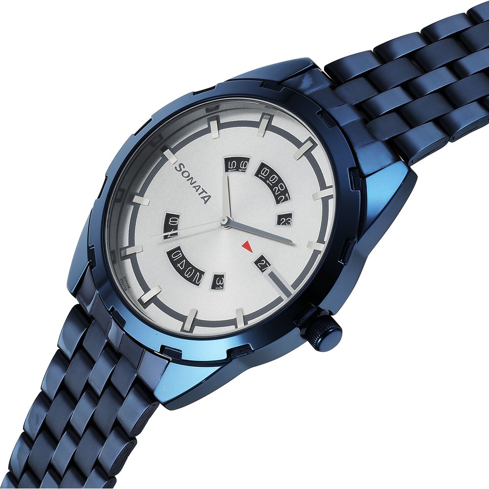 Buy Online Sonata Blues Quartz Analog with Date Silver Dial Metal Strap ...