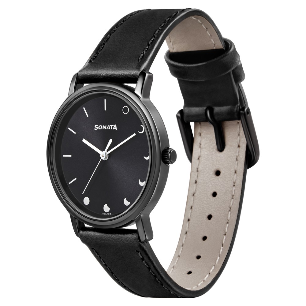 Buy Online Sonata Play Black Dial Women Watch With Leather Strap ...