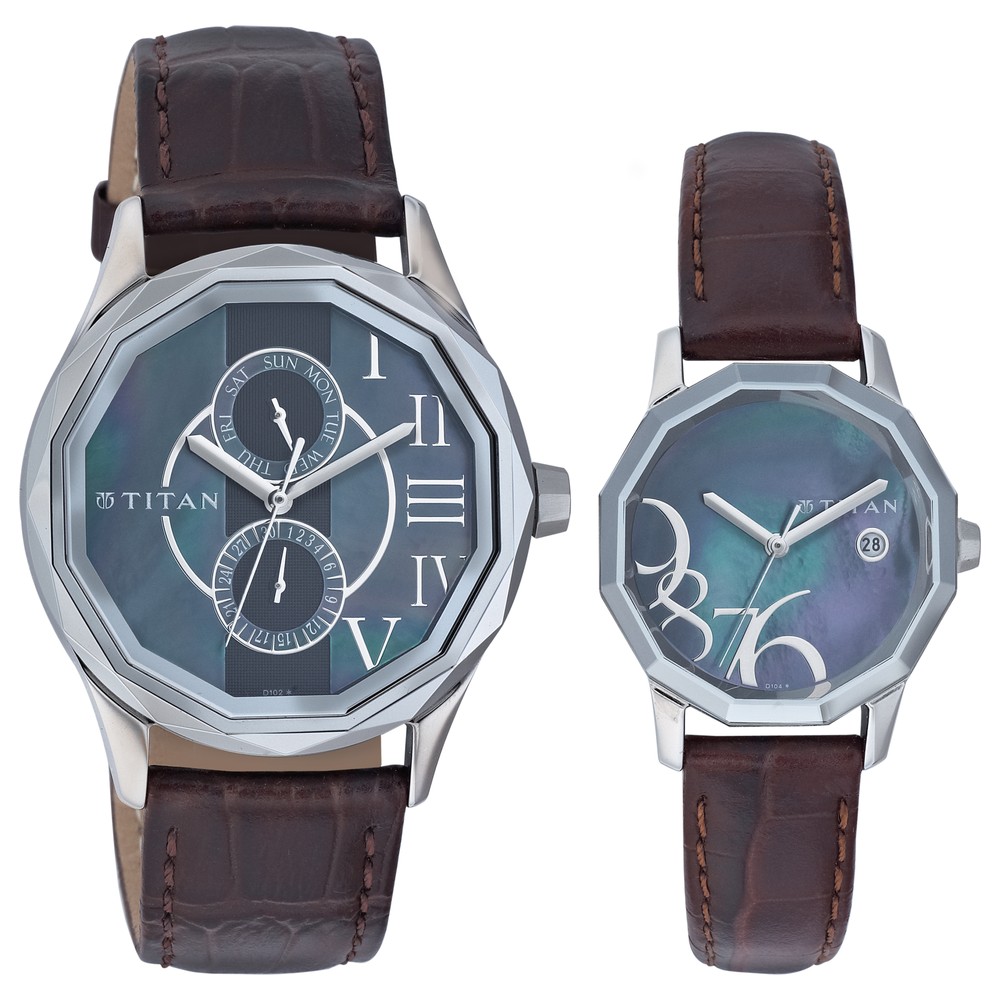 Buy Online Titan Quartz Analog with Date Black Dial Watch for Couple ...
