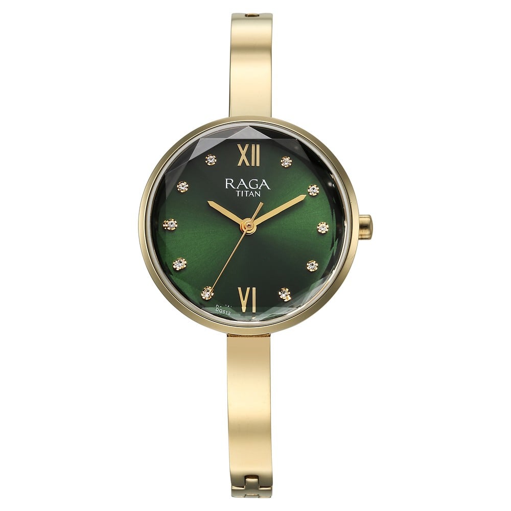 Buy Online Titan Raga Showstopper Quartz Analog Green Dial Metal Strap ...
