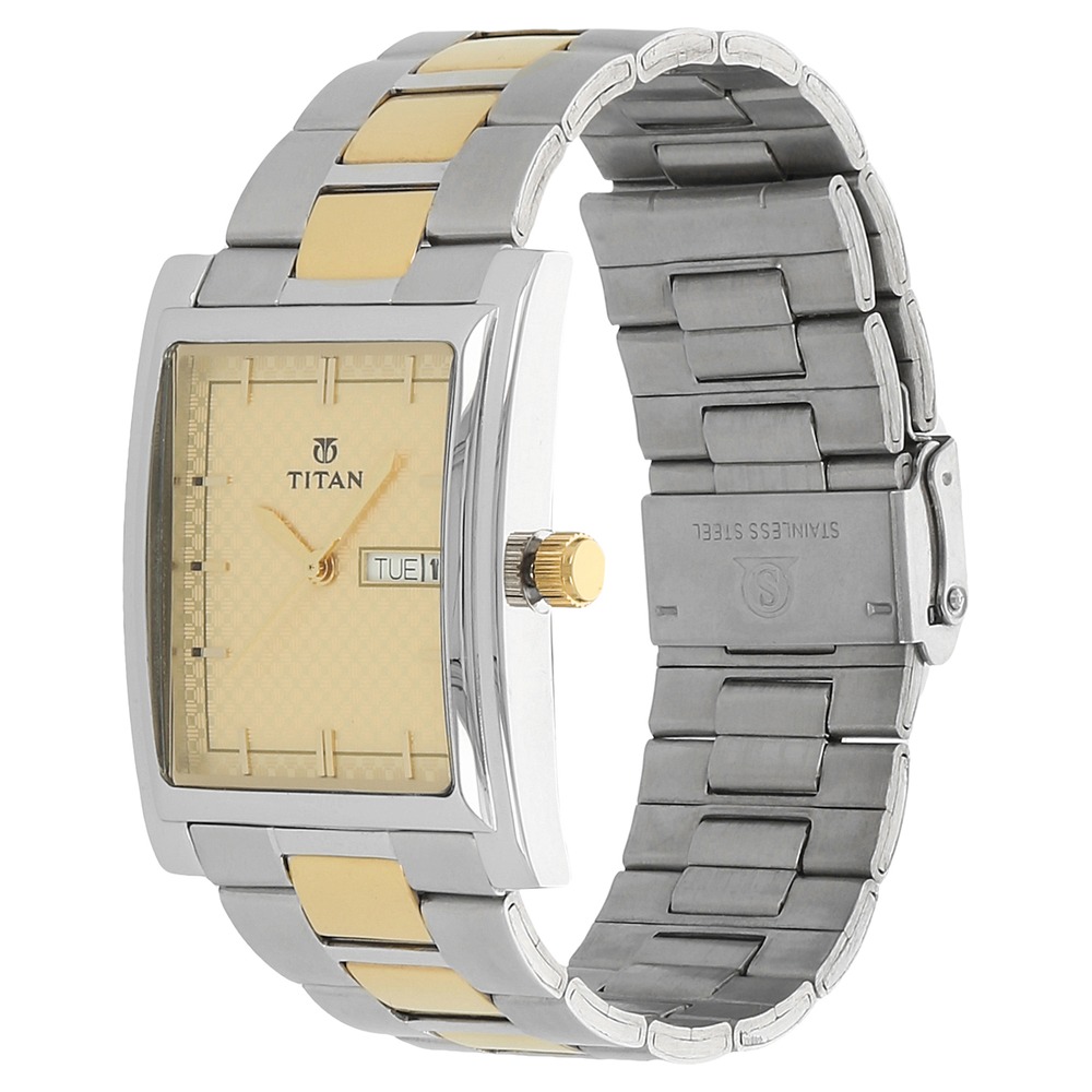 Buy Online Titan Quartz Analog with Day and Date Champagne Dial Metal ...