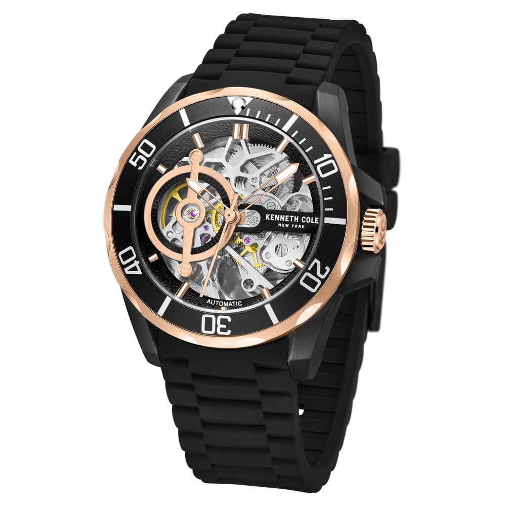 Buy Online Kenneth Cole Automatic Black Dial Black Silicone Strap Watch ...