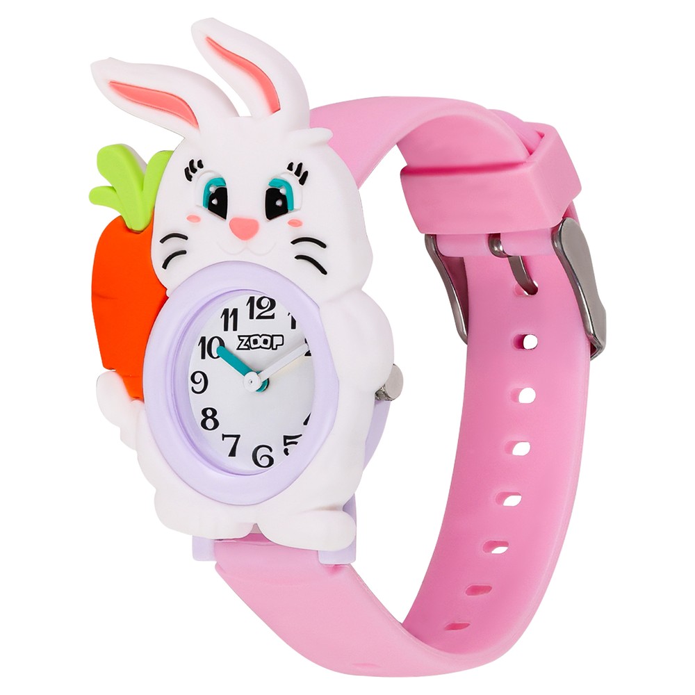 Buy Online Zoop Analog Bunny Rabbit Watch with White Dial & Pink Strap ...