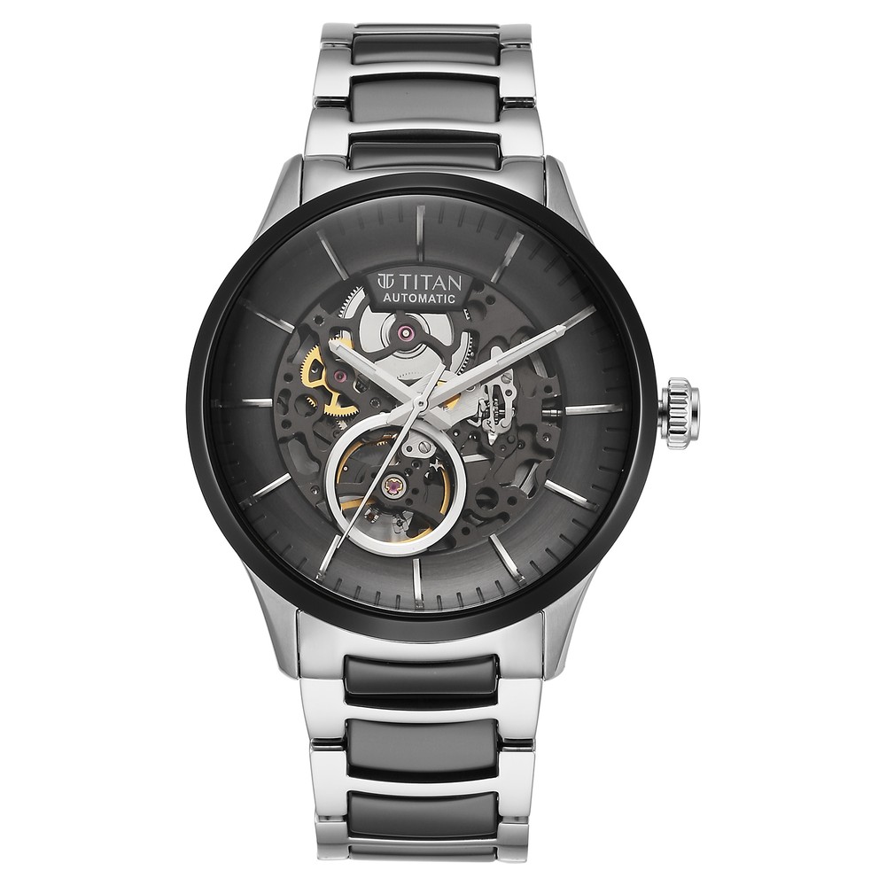 Buy Online Titan Ceramic Fusion Automatic Black Dial Silver Dual-Toned ...