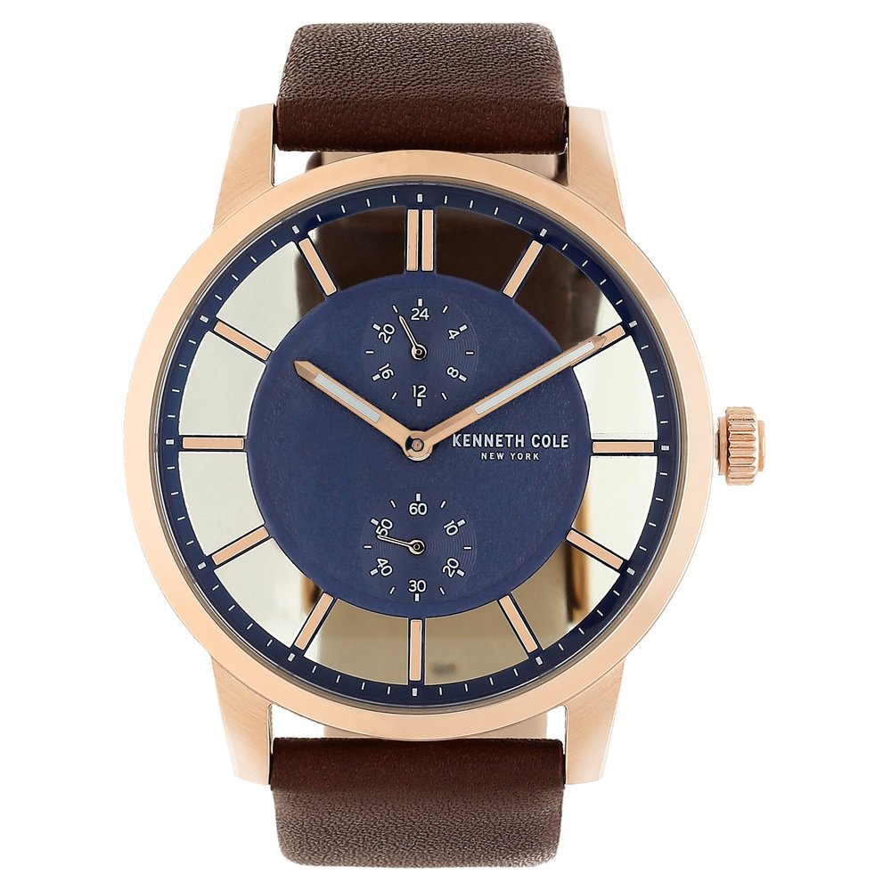 Buy Online Kenneth Cole Quartz Multifunction Blue Dial Leather Strap ...