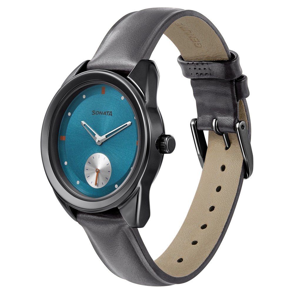 Buy Online Sonata Women of Steel Blue Dial Leather Strap Watch for ...