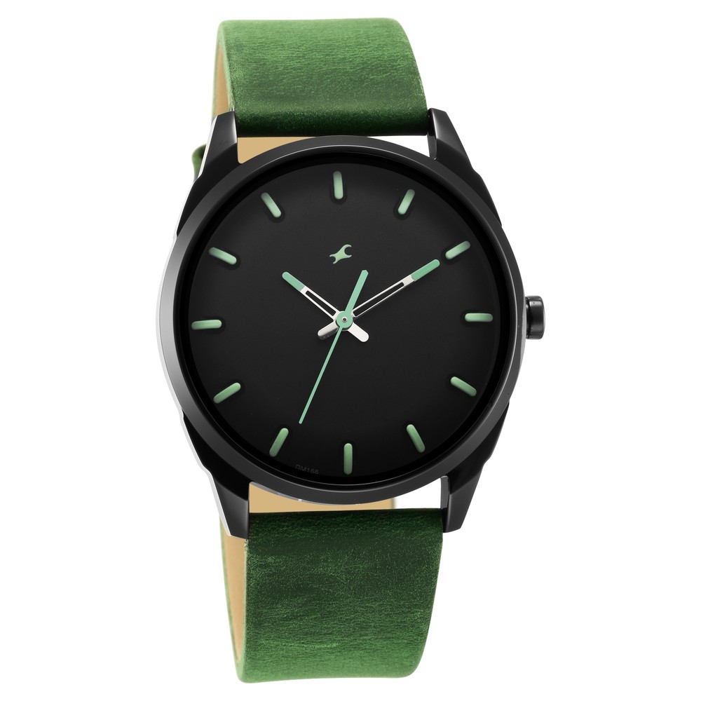 Buy Online Fastrack After Dark Black Dial Green Leather Strap Watch for ...