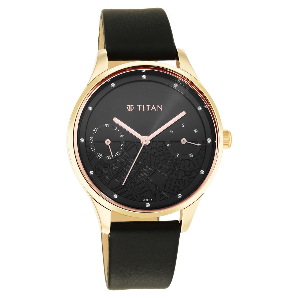 Buy Online Titan Wander Black Dial Analog Leather Strap watch for Women ...