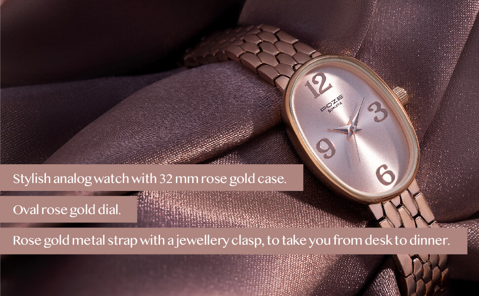 Buy Online Sonata Poze Quartz Analog Rose Gold Dial Metal Strap Watch ...