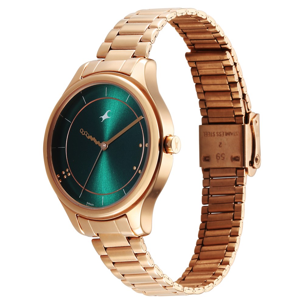 Buy Online Fastrack Stunners Quartz Analog Green Dial Rose Gold Metal ...