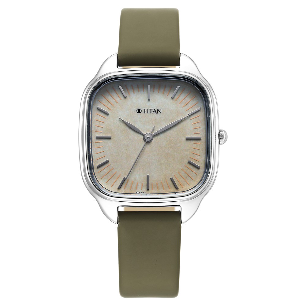 Buy Online Titan Workwear Quartz Analog White Dial Green Leather Strap ...