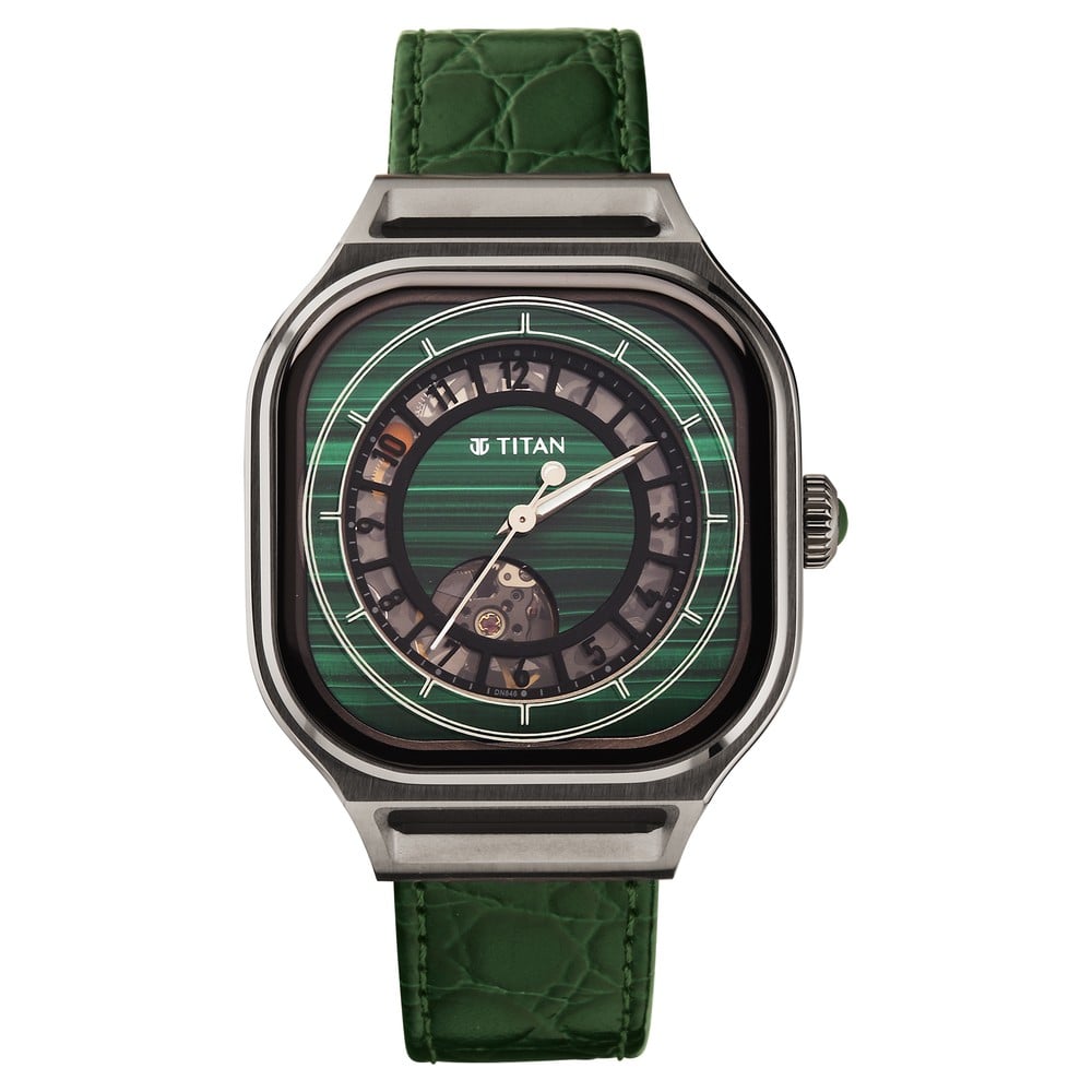 Buy Online Titan Stellar Automatic Malachite Dial Leather Strap Watch ...