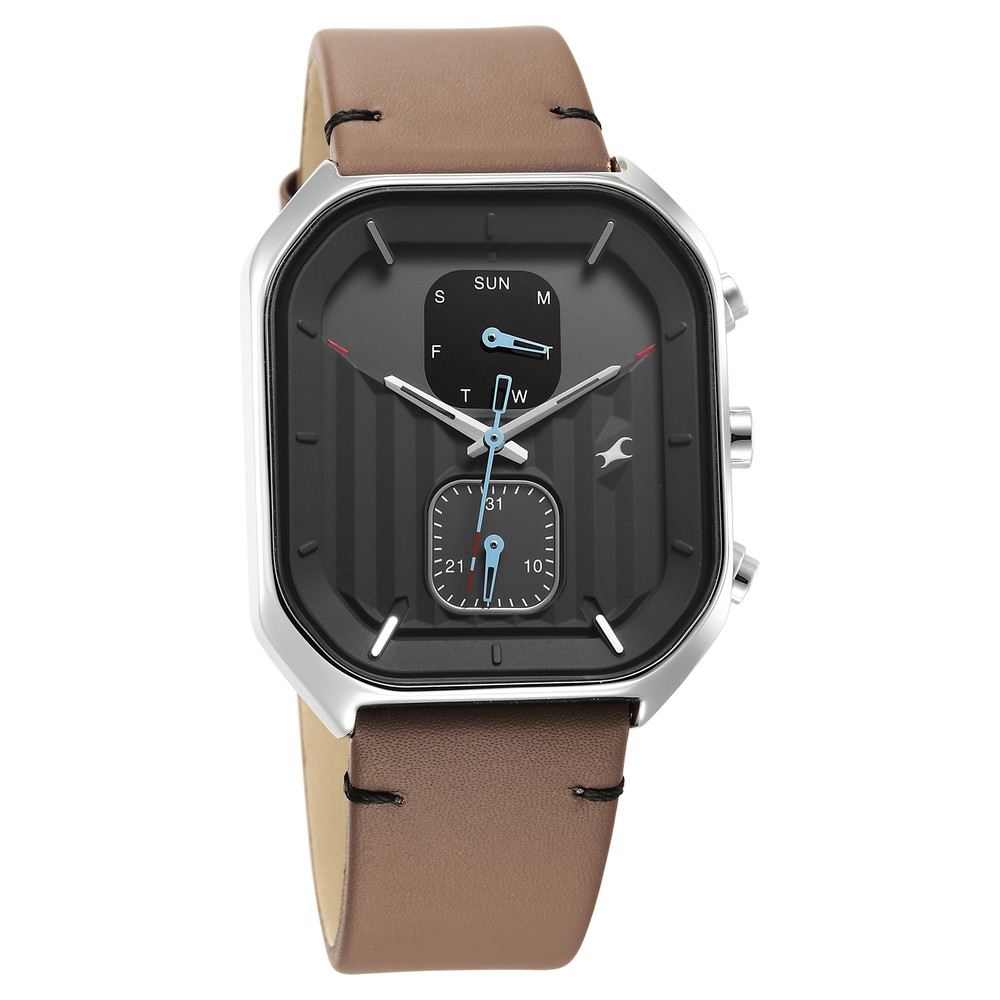 Buy Online Fastrack Fleek Quartz Multifunction Grey Dial Leather Strap ...