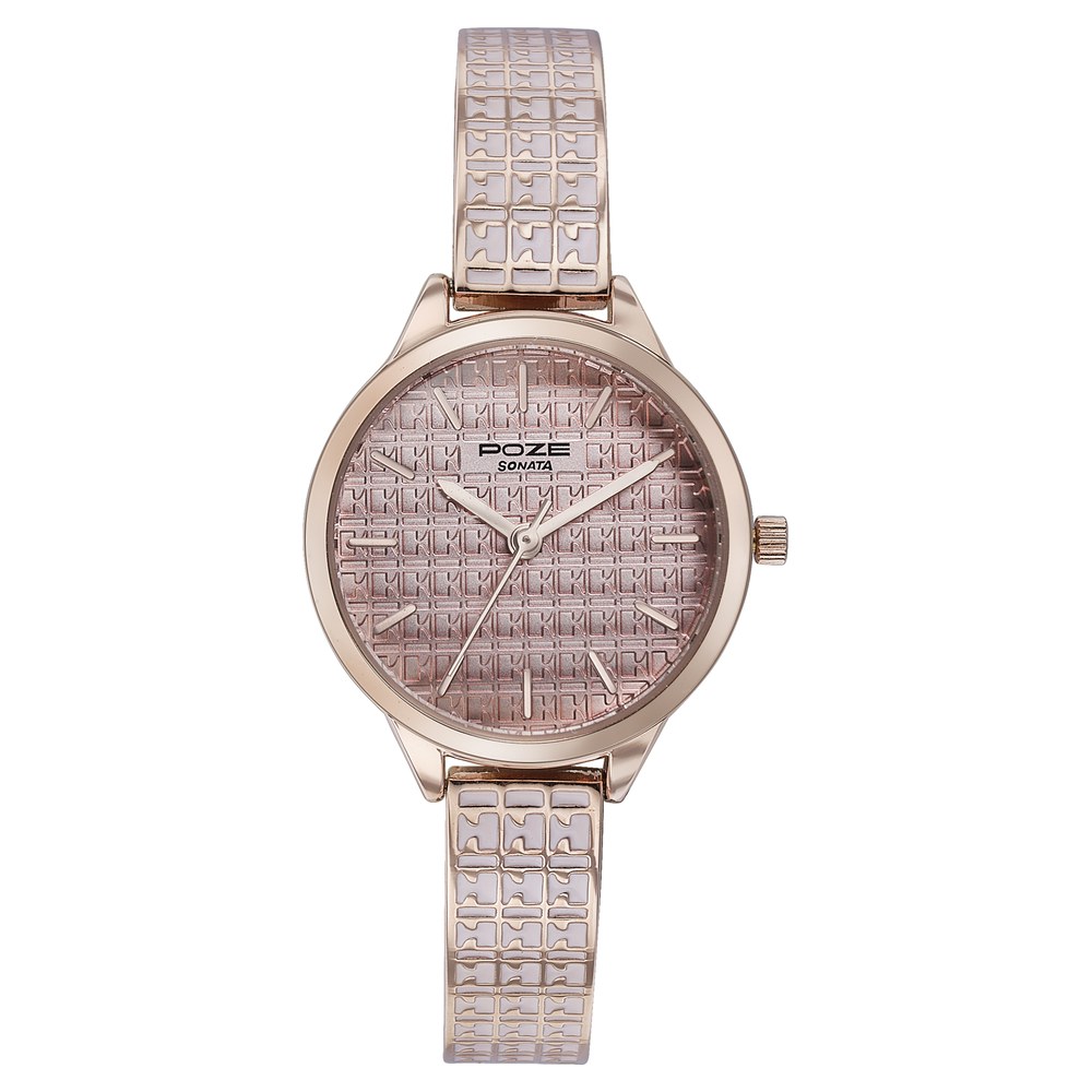 Buy Online Sonata Poze Quartz Analog Pink Dial Rose Gold Color Metal ...
