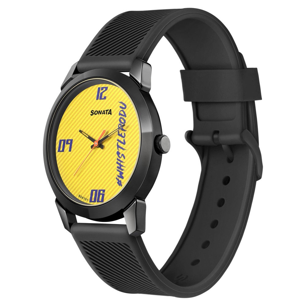 Buy Online Sonata CSK Quartz Analog Yellow Dial TPU Strap Watch for Men ...