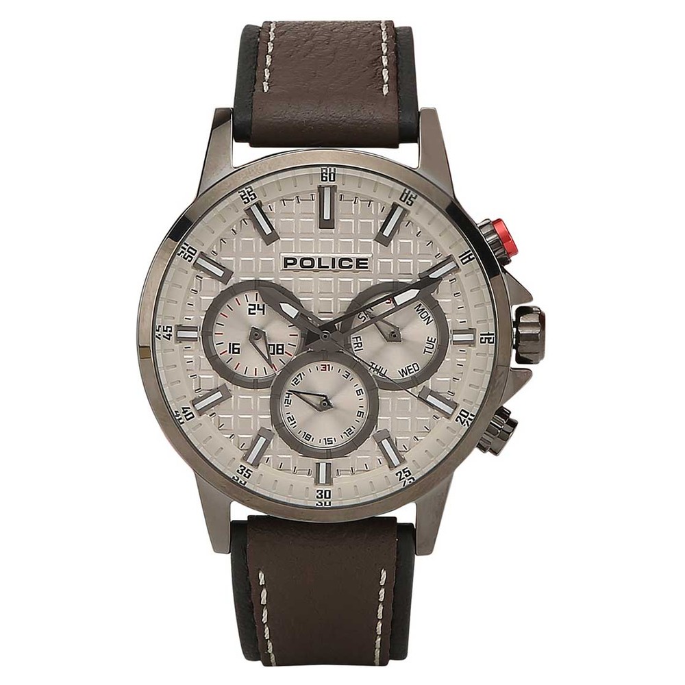 Buy Online Police Quartz Chronograph Beige Dial Leather Strap Watch for ...