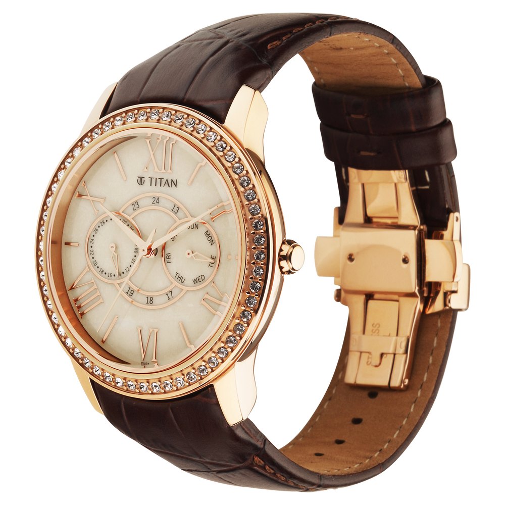 Buy Online Titan Royale Quartz Multifunction Marble Dial Leather Strap ...