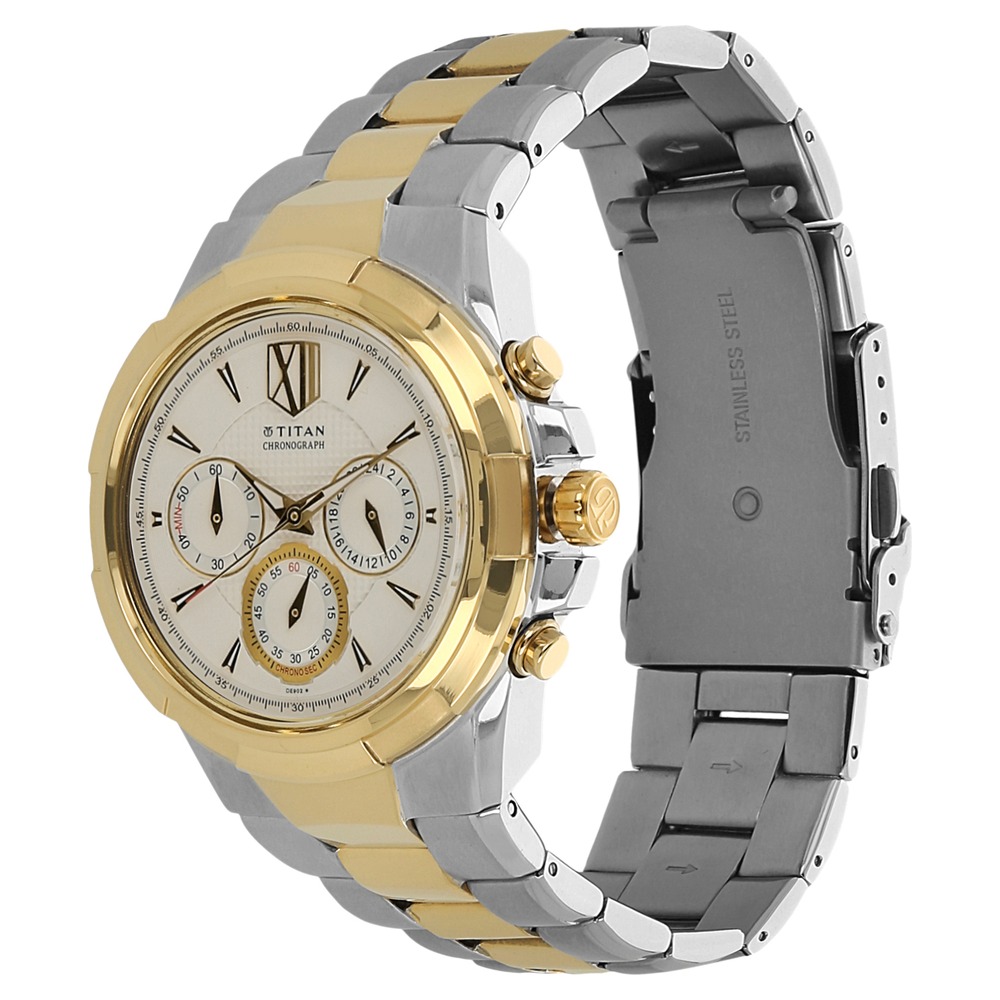 Buy Online Titan Regal Crest Silver Dial Chronograph Stainless Steel ...
